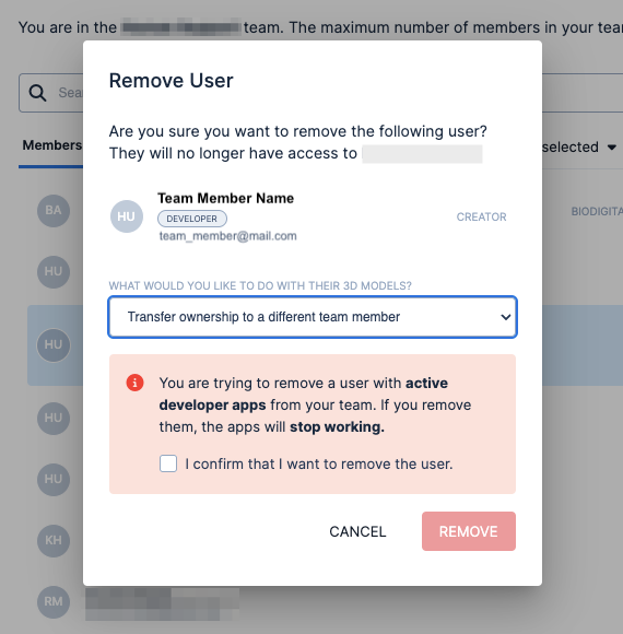 Remove a developer from my team – Human Support